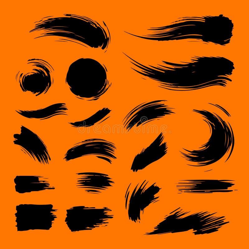 Set of Ink Brush Stroke Silhouettes in Various Shapes and Sizes Stock ...