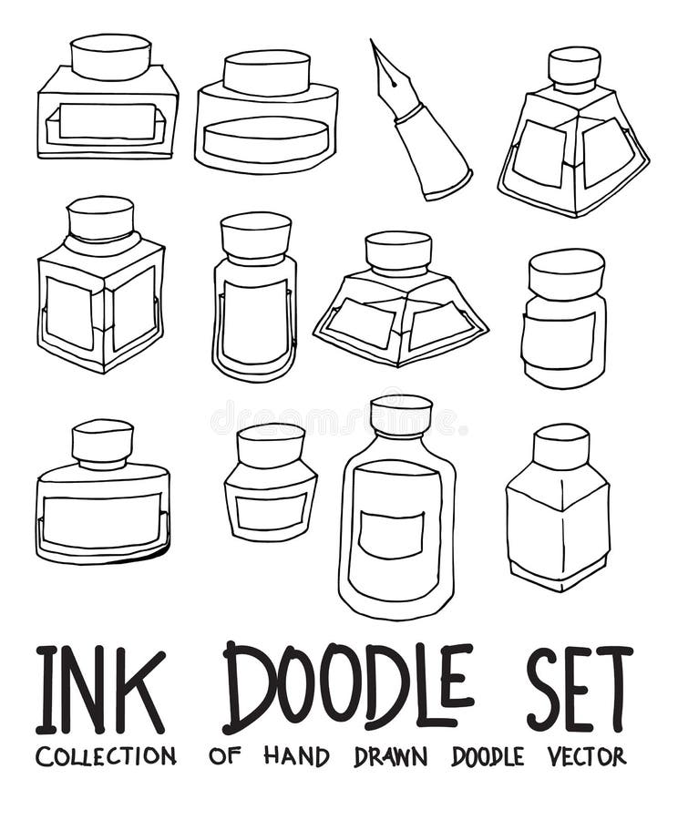 Set of Ink Drawing Illustration Hand Drawn Doodle Sketch Line Vector ...