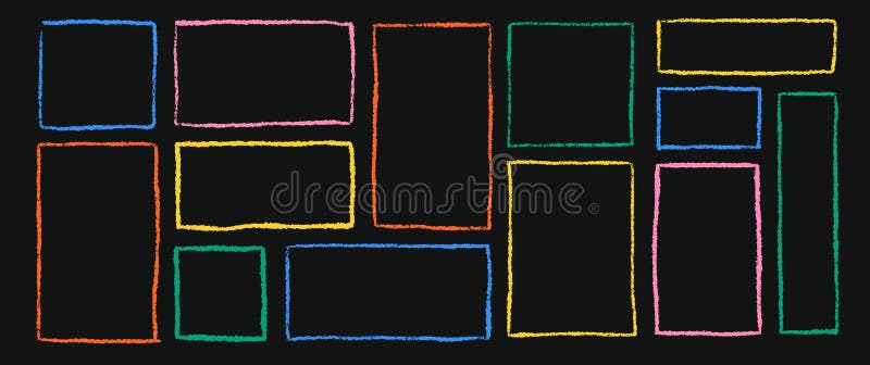 Set of Ink Drawing Multicolor Frame. Outline Textured Border. Empty ...
