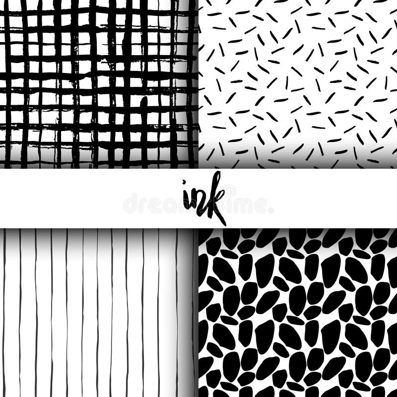 Set of Ink Hand-drawn Seamless Patterns Stock Vector - Illustration of ...