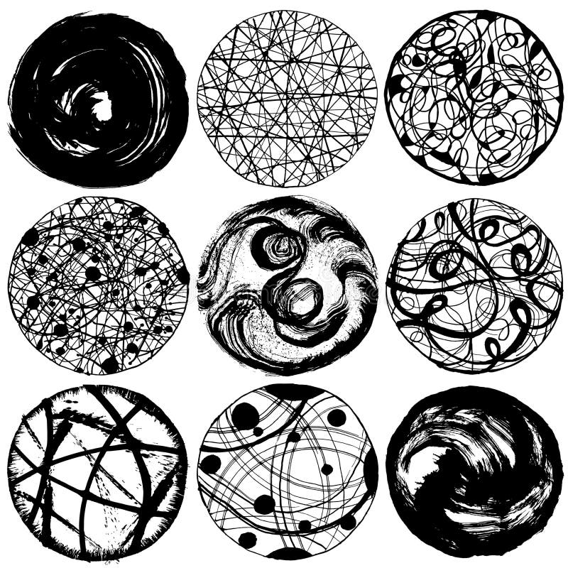 Set of Ink Splash Circles. Brush Stroke Illustrations. Stock ...