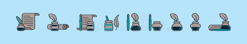 Set of Inkwell Cartoon Icon Design Template with Various Models. Vector ...