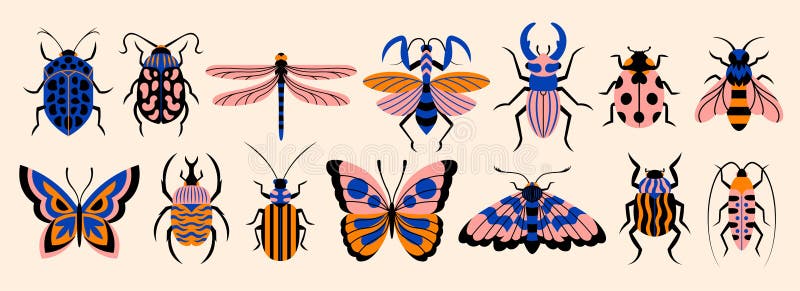 Set of Insects in a Colored Background Vector Stock Vector ...
