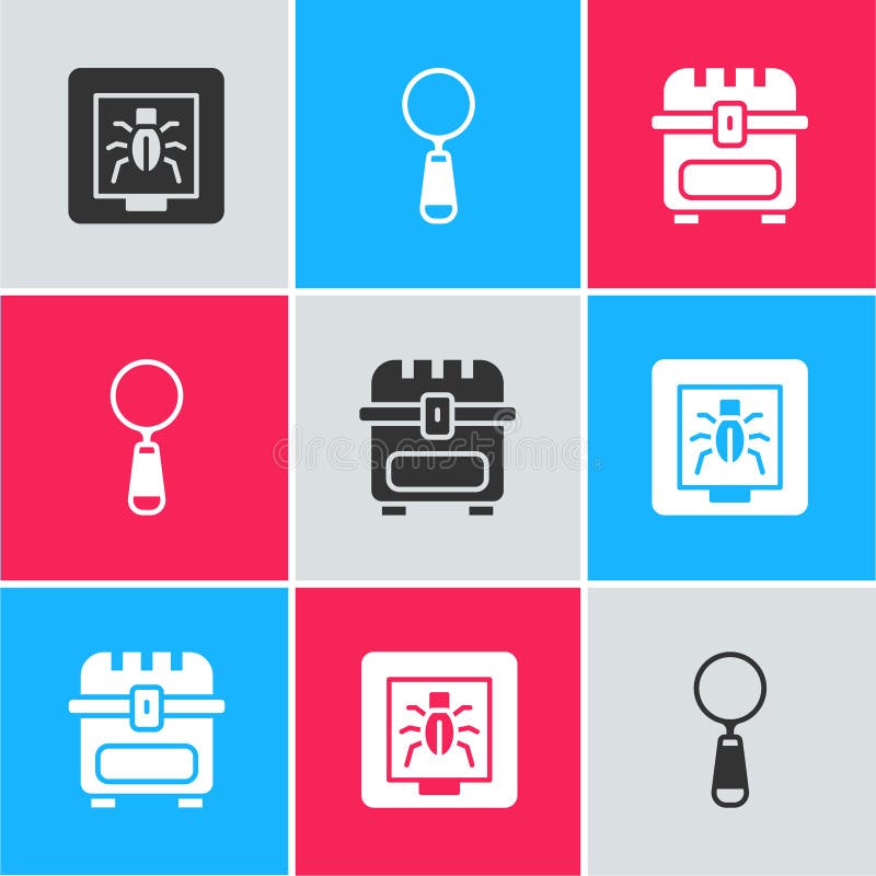 Set Insects in a Frame, Magnifying Glass and Antique Treasure Chest ...