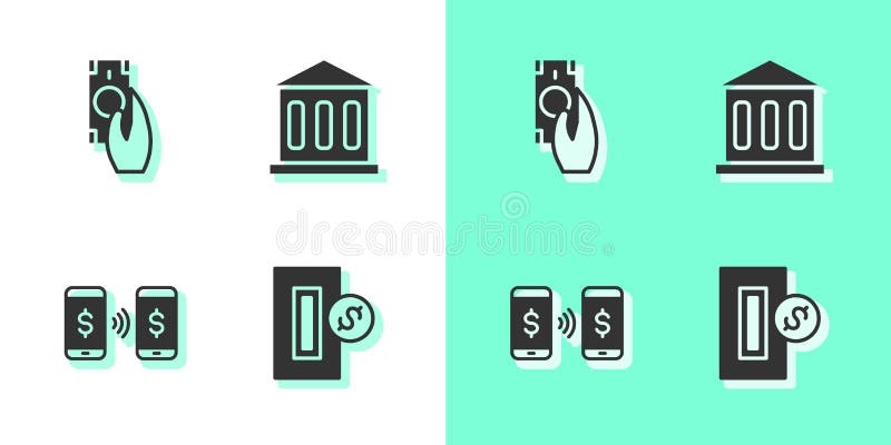 Set Inserting Coin, Fast Payments, Money Transfer and Bank Building ...