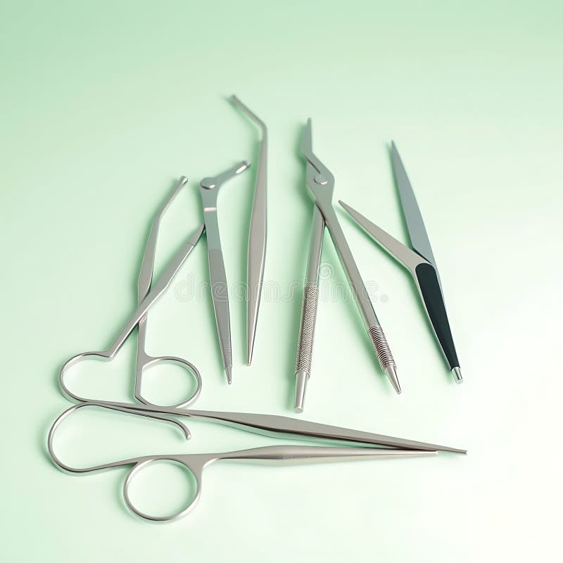 A Set of Instruments for Minimally Invasive Surgery on a Pastel Green ...