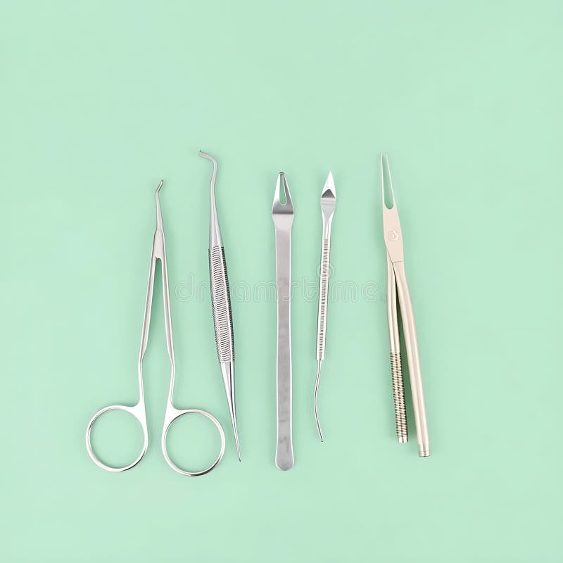 A Set of Instruments for Minimally Invasive Surgery on a Pastel Green ...