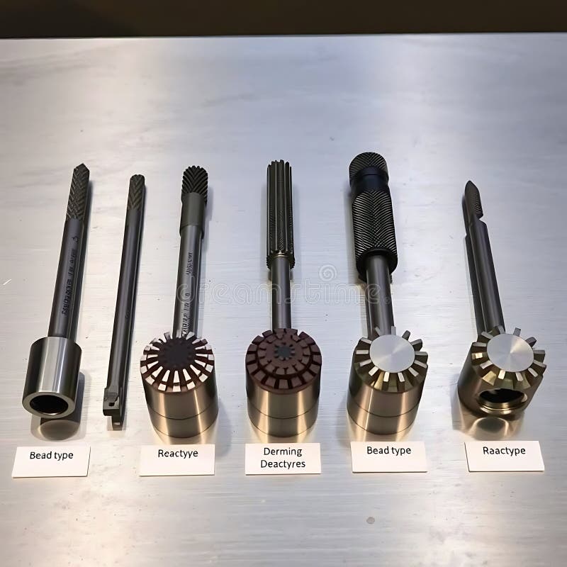 A Set of Interchangeable Deburring Heads Arranged Neatly on a Metallic ...