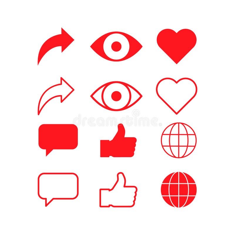 Set of Interface Buttons for Web Design, Social Media Icon Symbol ...