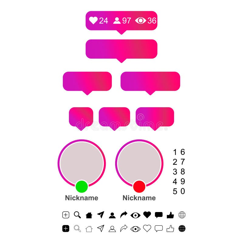 Set of Interface Buttons for Web Design, Social Media Icon Symbol ...
