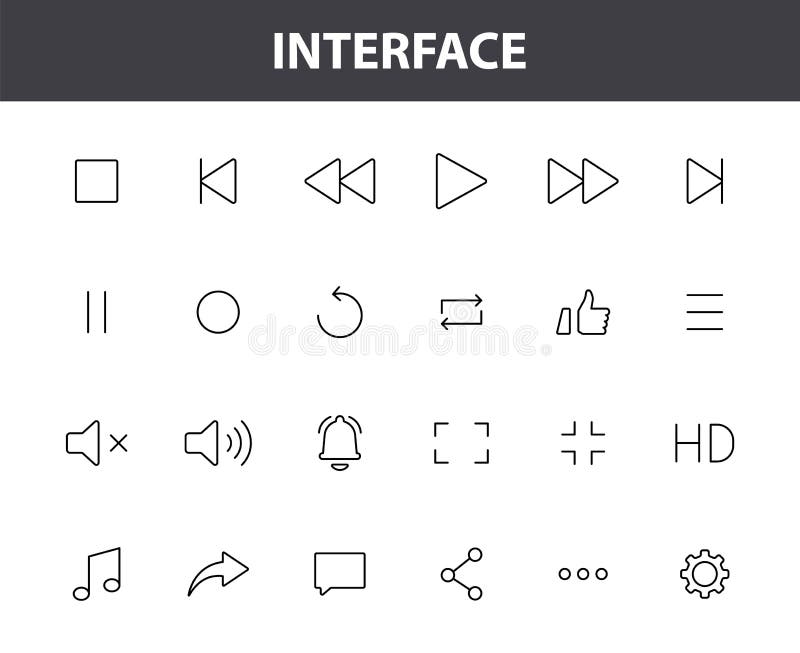 Set of 24 Interface Web Icons in Line Style. Contact Us, Phone ...