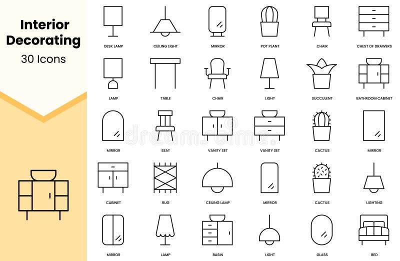 Set of Interior Decorating Icons. Simple Line Art Style Icons Pack ...