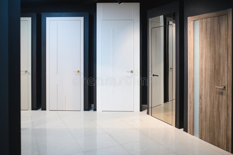 A Set of Interior Doors. Exhibition Sale in the Store Stock Photo ...