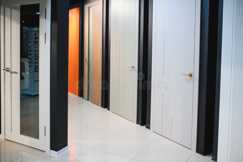 A Set of Interior Doors. Exhibition Sale in the Store Stock Photo ...