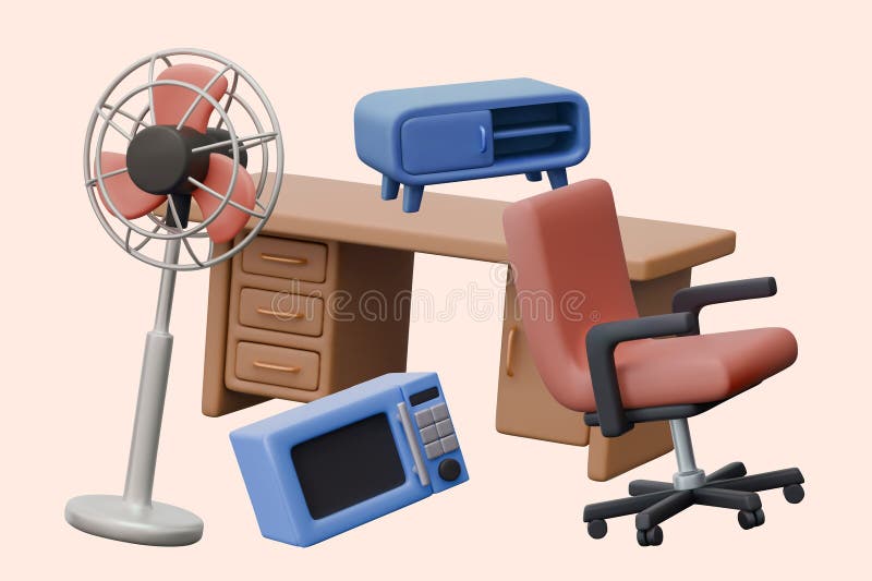 Set of Interior Elements for Comfortable Workplace. Desk, Office Chair ...