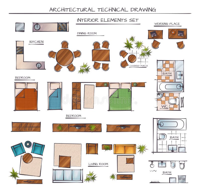 Set of Interior Elements stock vector. Illustration of appliance ...