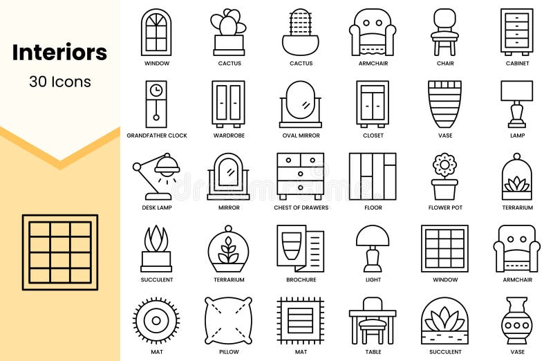 Set of Interiors Icons. Simple Line Art Style Icons Pack Stock Vector ...