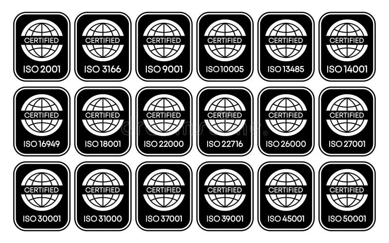 Set of International Organization for Standardization Badge. Set of ...