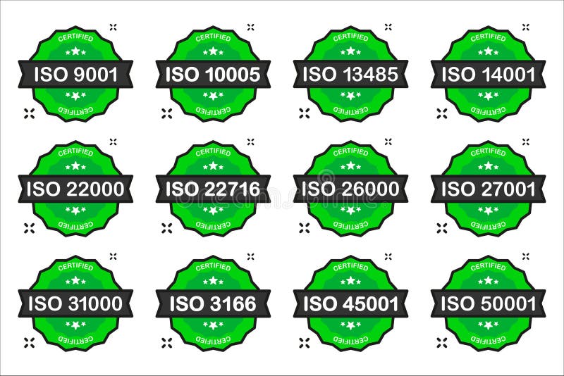 Set of International Organization for Standardization Badge. Set of ...