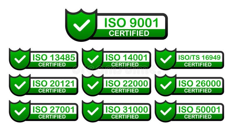 Set of International Organization for Standardization Badge. Set of ...