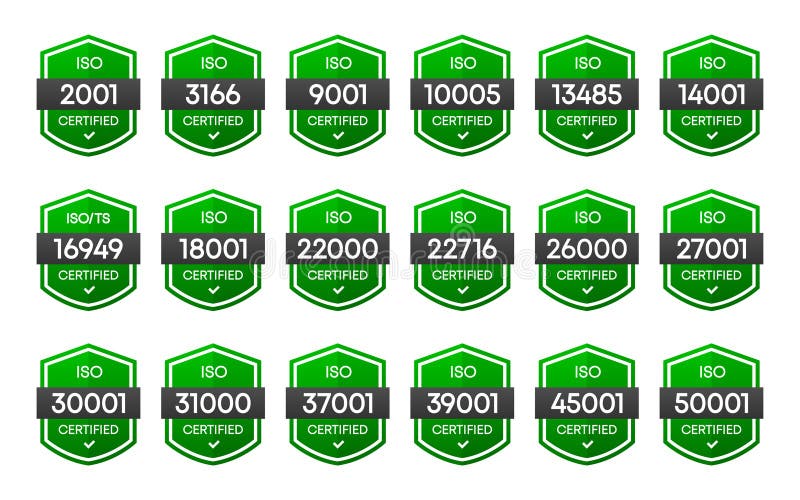 Set of International Organization for Standardization Badge. Set of ...