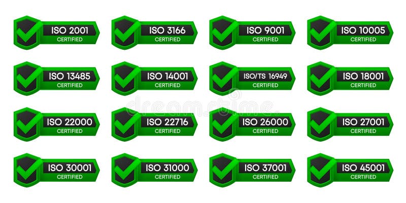 Set of International Organization for Standardization Badge. Set of ...
