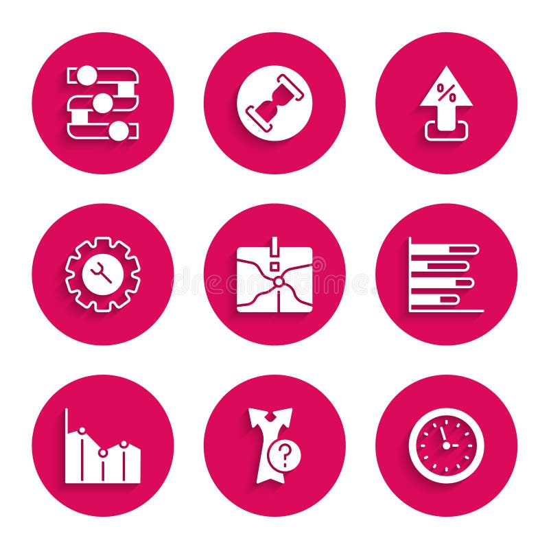 Set Intersection Point, Arrow, Clock, Pie Chart Infographic, Wrench and Gear, Percent Up Arrow ...