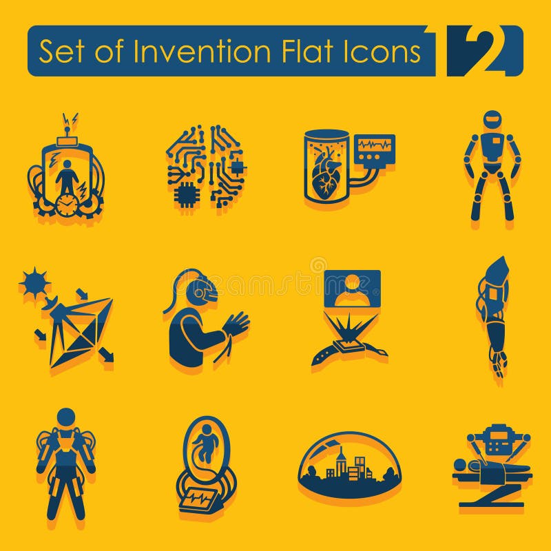 Invention Icons Means Sign Invents and Symbols Stock Illustration ...