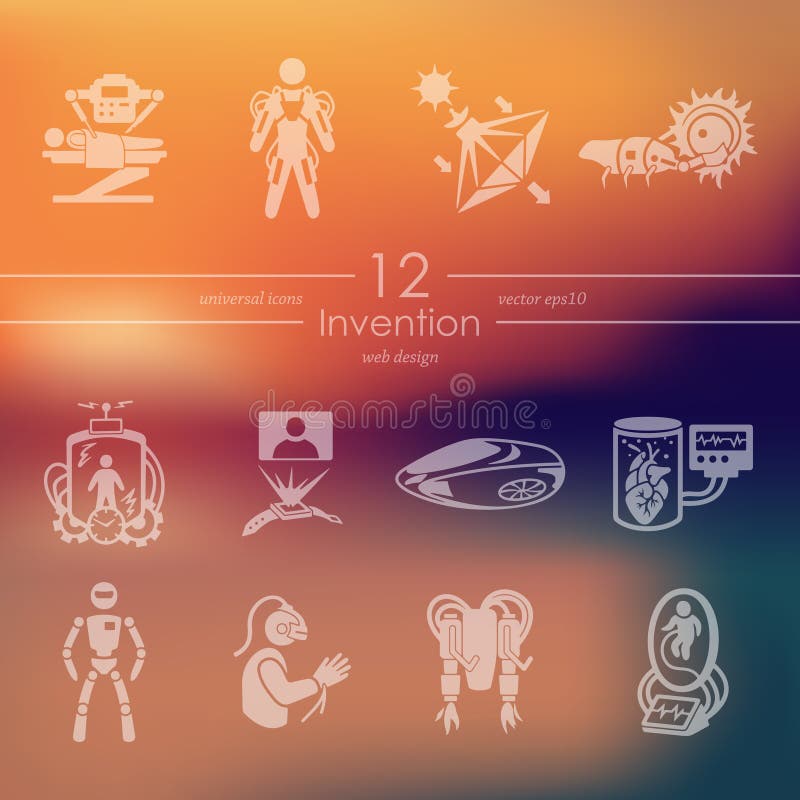 Invention Icons Means Sign Invents and Symbols Stock Illustration ...