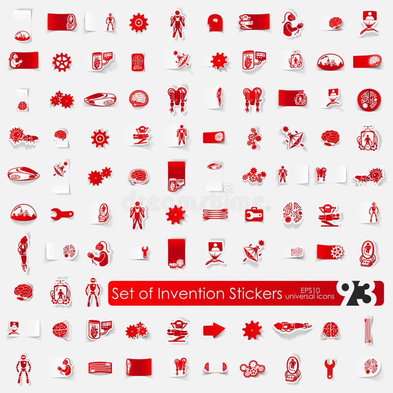 Set of invention stickers stock vector. Illustration of object - 98988117