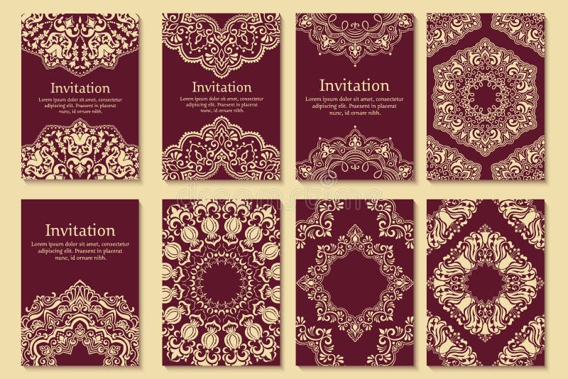 Set of Invitations, Cards with Ethnic Henna Stock Vector - Illustration ...