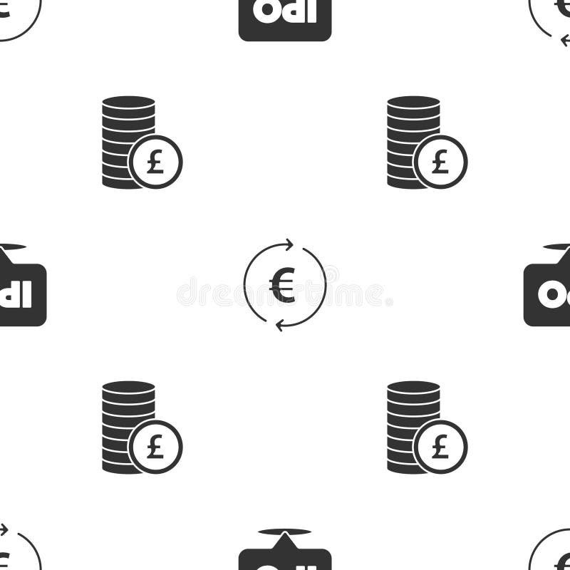 Set IPO, Coin Money with Euro Symbol and Pound on Seamless Pattern ...