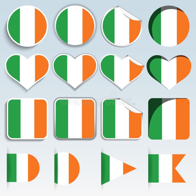 Set of Ireland Flags in a Flat Design Stock Illustration - Illustration ...
