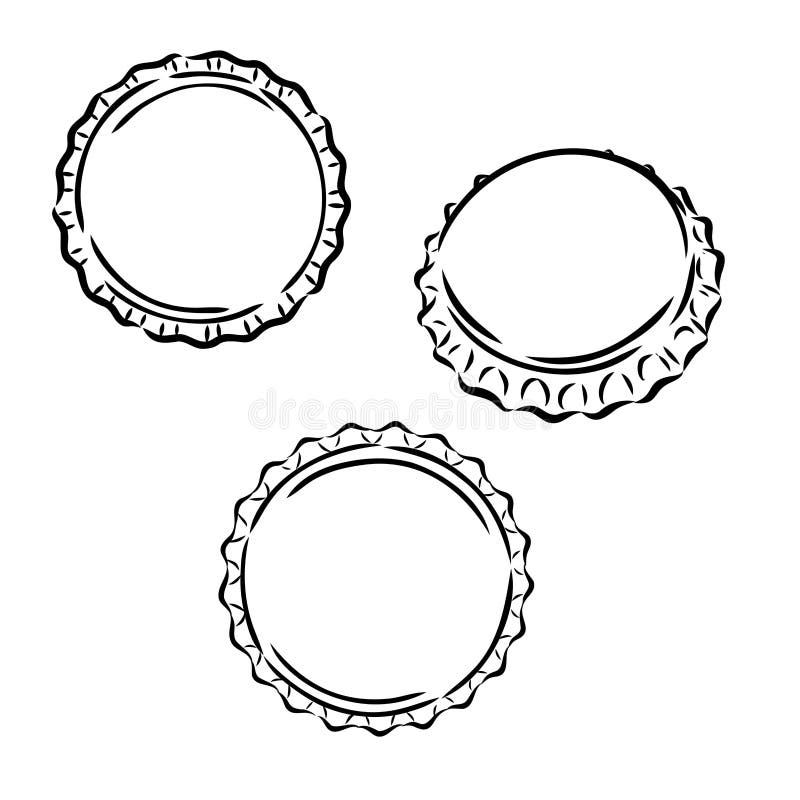 Set, Iron Beer Bottle Cap. Five Angles. Sketch Scratch Board Imitation ...