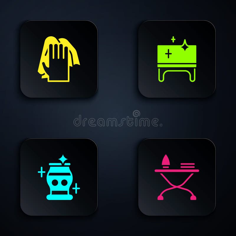 Set Iron and Ironing Board, Cleaning Service, Vase and Table. Black ...