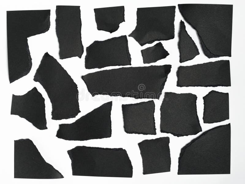 Set of Irregularly Torn Black Pieces of Paper, Isolated on White ...