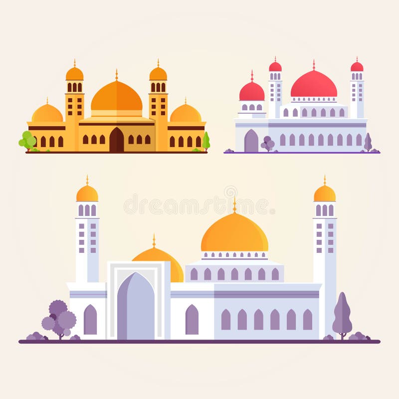 Set of Islamic Mosque Building Flat Vector Illustration Suitable for ...