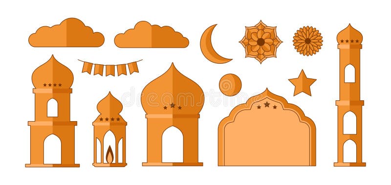 Set of Islamic Ornamental Element. Arabic Architecture, Mosque, Objects ...