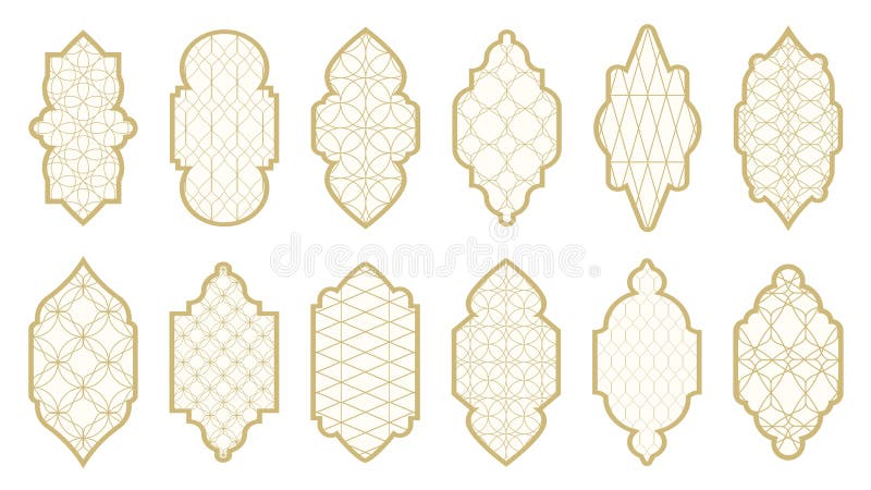 Set of Islamic Windows with Patterns Stock Illustration - Illustration ...