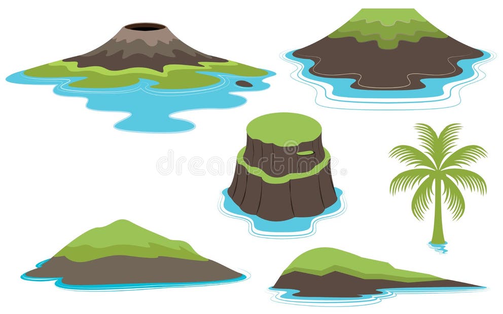 Set of Islands and Valcano stock vector. Illustration of mountain ...