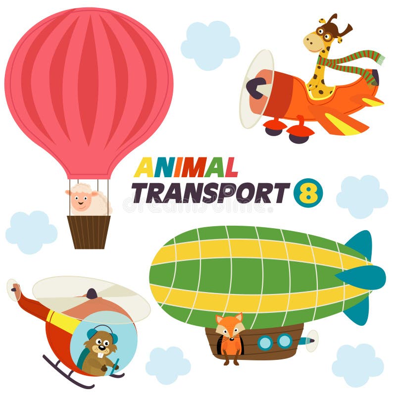 Set of Isolated Air Transports with Animals Stock Vector - Illustration ...
