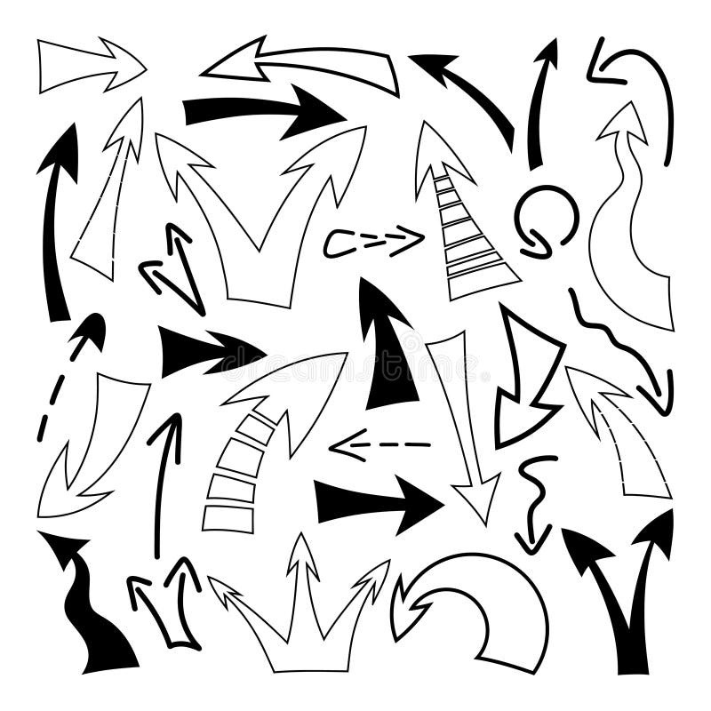 A Set of Isolated Arrows, Direction Indicators. Vector Black and White ...