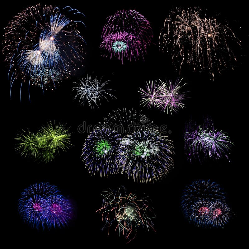 Set of Isolated Colored Fireworks Explosions Stock Image - Image of ...