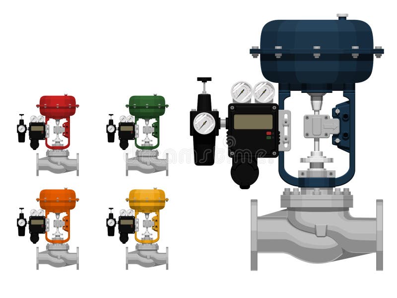 Regulating Valve. Pneumatic Control Valve. Silhouette Icons Stock ...