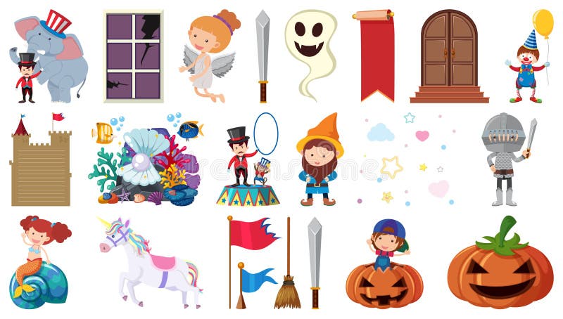 Set of Isolated Fairytale Cartoon Characters and Objects Stock Vector ...