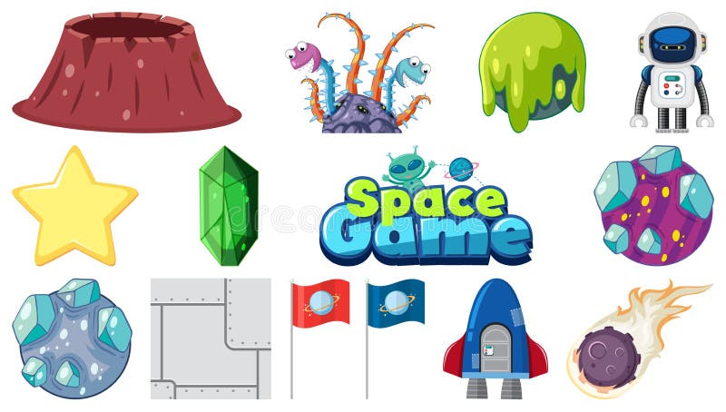 Set of Isolated Fantasy Space Game Objects and Elements Stock Vector ...
