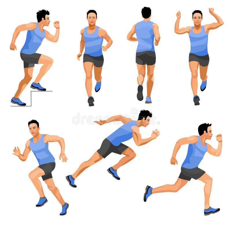 Set of Isolated Figures of Running Asian Men Stock Vector ...
