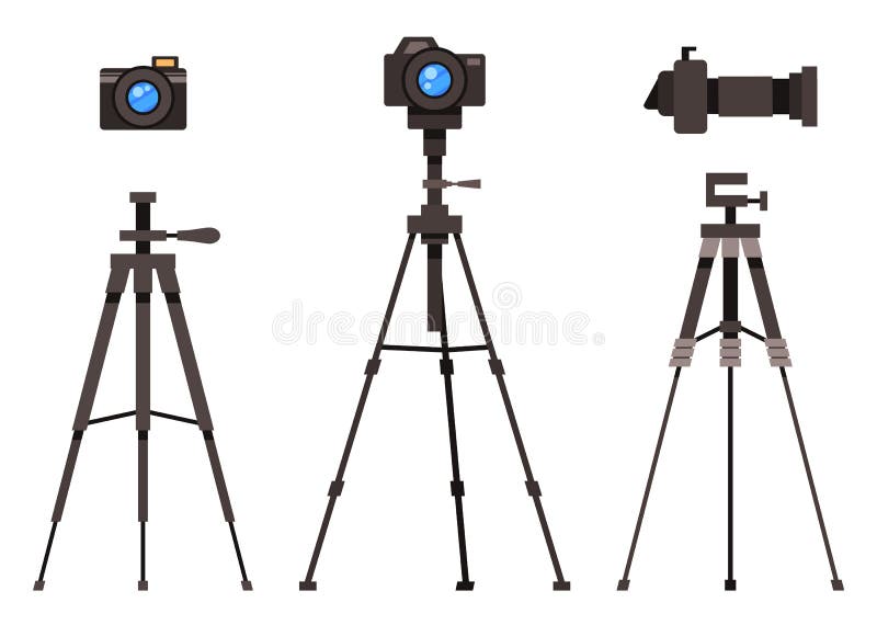 Dgital Modern Photocamera Removable Lens Flat Set, Equipment on Tripod ...