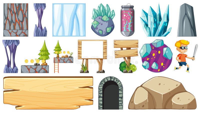 Set of Isolated Game Objects and Elements Stock Vector - Illustration ...