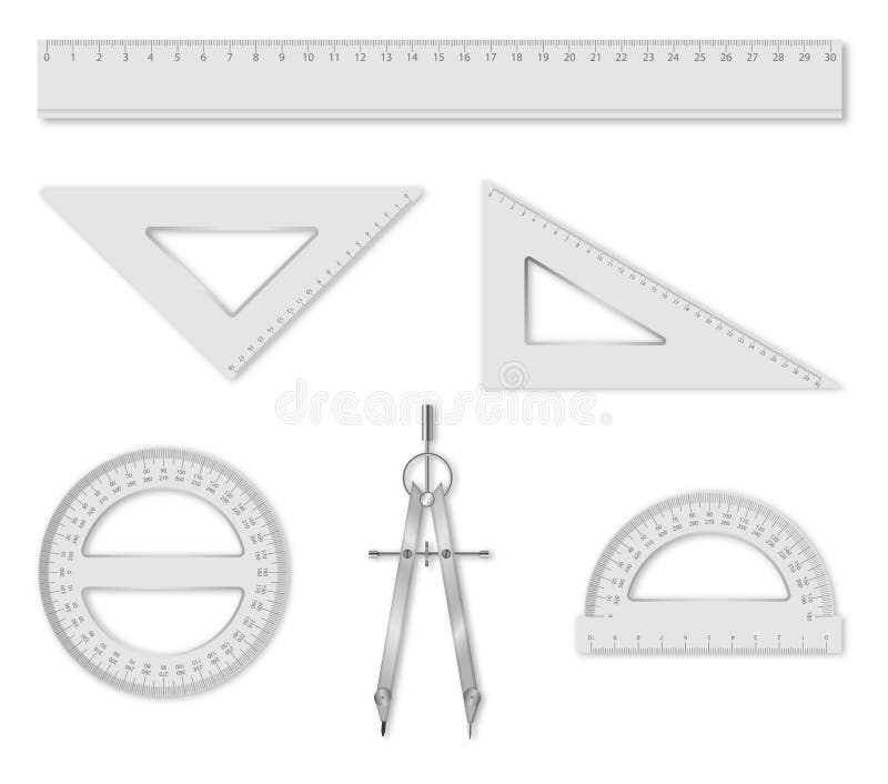 Set Of Isolated Geometry Items Ruler Set Squares Protractors And Compass School Accessories